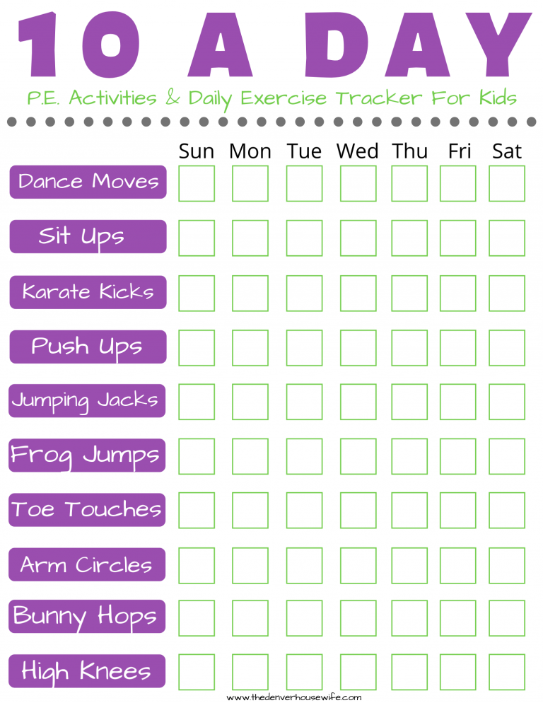 Free Printable: PE Activities for Kids to do Daily » The Denver Housewife