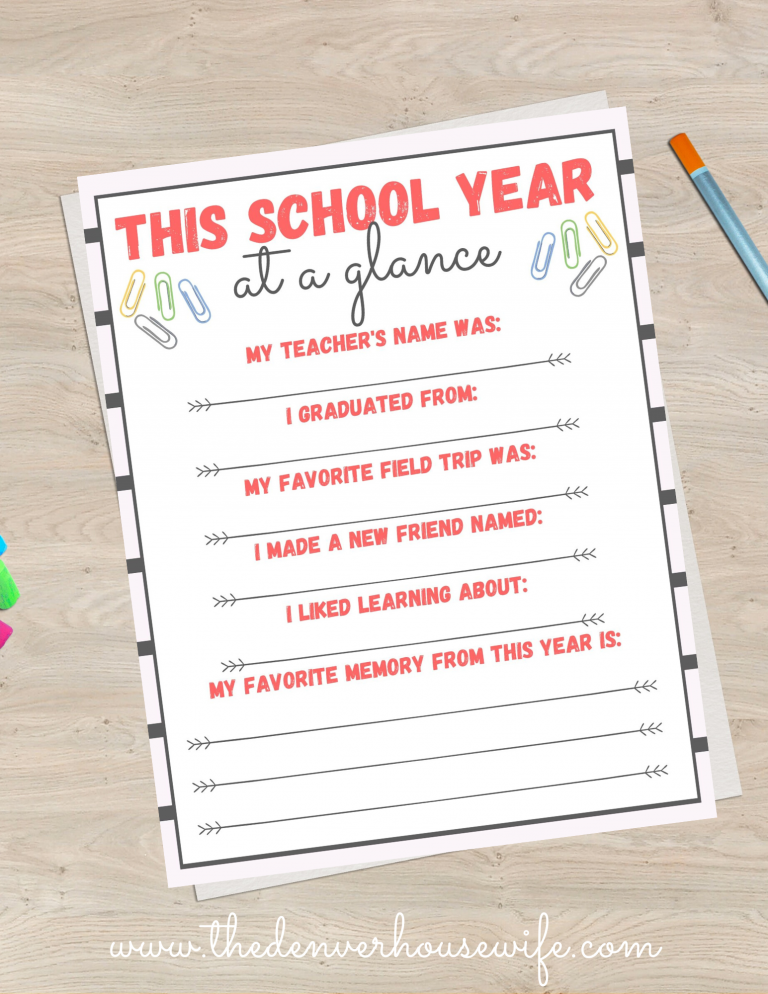 School Year at a glance Memory printable » The Denver Housewife