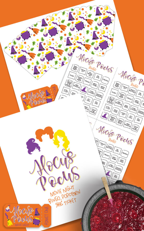 Free Printable Hocus Pocus Movie Night Bundle: Bingo, Movie Ticket, and ...