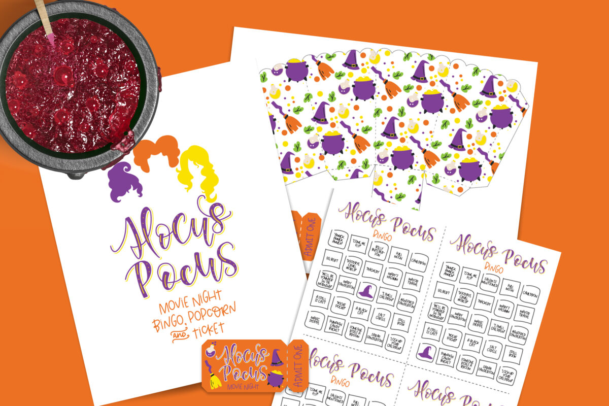 Free Printable Hocus Pocus Movie Night Bundle: Bingo, Movie Ticket, and ...
