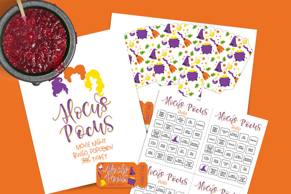 Free Printable Hocus Pocus Movie Night Bundle: Bingo, Movie Ticket, and ...