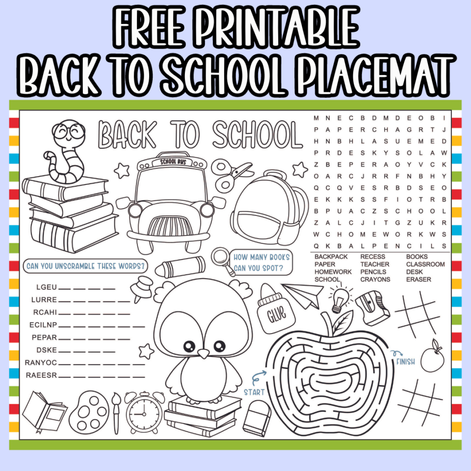Back to School Activity Placemat Printable » The Denver Housewife